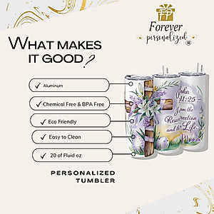 Custom Easter John 11:25 Tumbler | Personalized Easters Insulated Travel Mug | Spring Design with Name (John 11:25)