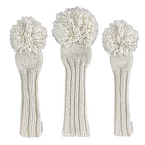Sunfish Knit Wool Golf Headcover Set White Out Driver Fairway Hybrid All White
