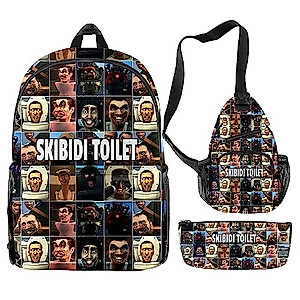 WYLINGER Skibidi Toilet Wiki Backpack Musician Oxford Cloth Travel Bag Fashion Three-piece Sets Bags