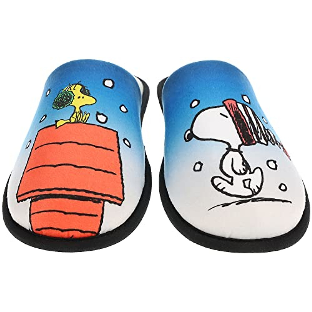 Peanuts Family Slippers, Mismatch Holiday Scuff Snoopy & Woodstock, Blue