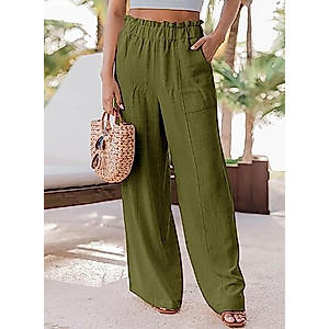 Acelitt Women's Casual Wide Leg Paperbag Linen Pants Lightweight Elastic Waist Loose Spring Fashion 2023 Palazzo Pants Trousers Green XL