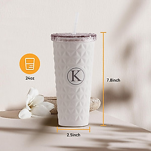 MEFELAY Initial Tumbler with Lid and Straw, 24oz Initial Stainless Steel Insulated Cup, travel coffee mug, Personalized Christmas Birthday Gifts for Women(letter M)