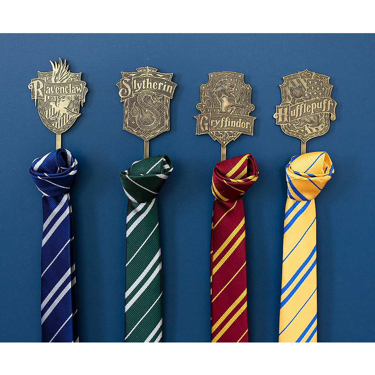 Harry Potter Gold Hogwarts Houses Wall Hooks Storage Rack Organizer, Set of 4 | Freestanding Hat And Coat Rack Wall Mount, Home Decor Room Essentials | Official Wizarding World Gifts And Collectibles