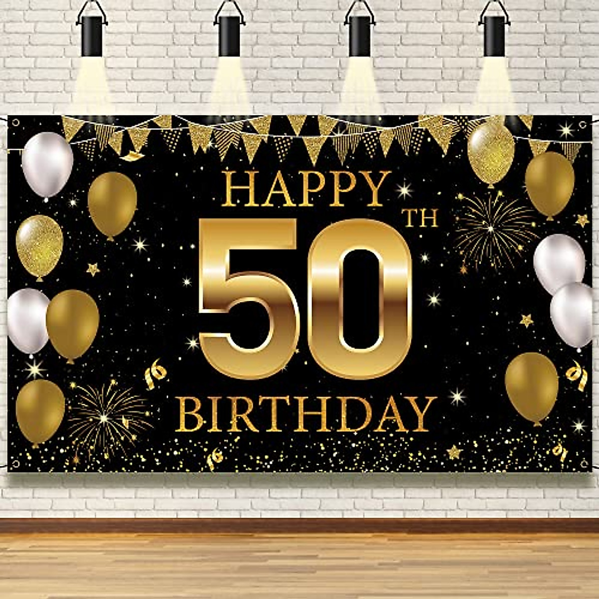 50th Birthday Decorations Backdrop Banner, Black Gold Happy 50th Birthday Decorations for Men Women, 50 Years Old Birthday Party Photo Booth Props, 50 Birthday Sign for Outdoor Indoor, Fabric Vicycaty