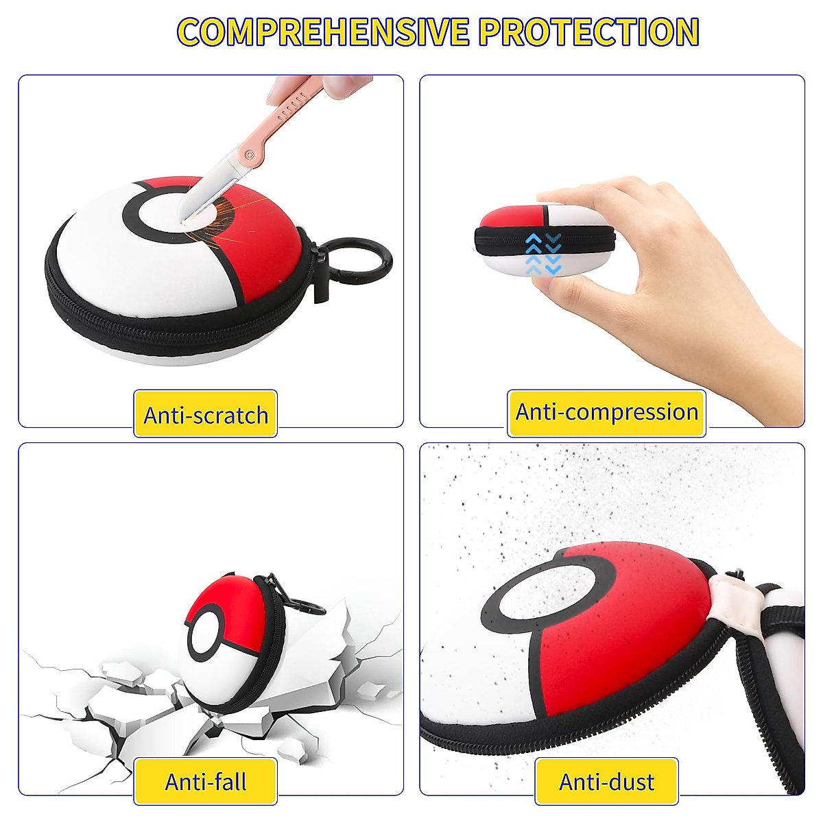 HYPERCASE Carrying Case for Pokémon GO Plus + 2023 , with PC Protective Cover for Pokemon GO Plus, One Carry Case Hand Strap and Clear Hard Shell Wrist Strap（Red and white）