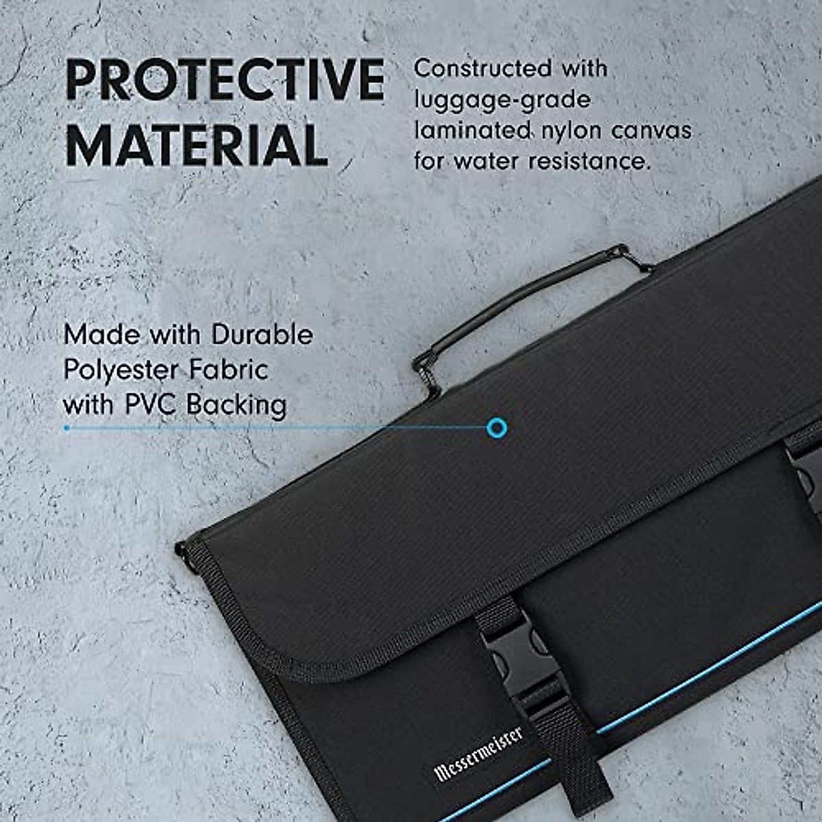Messermeister 17-Pocket Knife Case with Large Outer Pocket, Black - 17 Elasticized, Reinforced Pockets for Culinary Tools - Holds Up to 18” Knives - Functional, Stylish & Durable