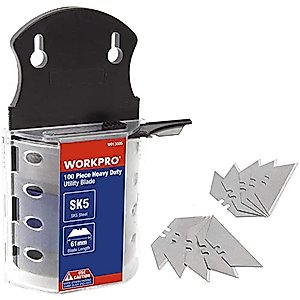 WORKPRO Utility Knife Blades, SK5 Steel, 100-Pack with Dispenser