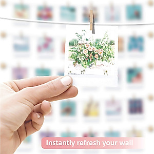 BIZYAC Hanging Photo Display Room Wall Decor - Sculptural Picture Frames Collage - 5 Strings with 30 Clips - 3M Self Adhesive Hooks - No Holes Drilling - 30 x 30 inch