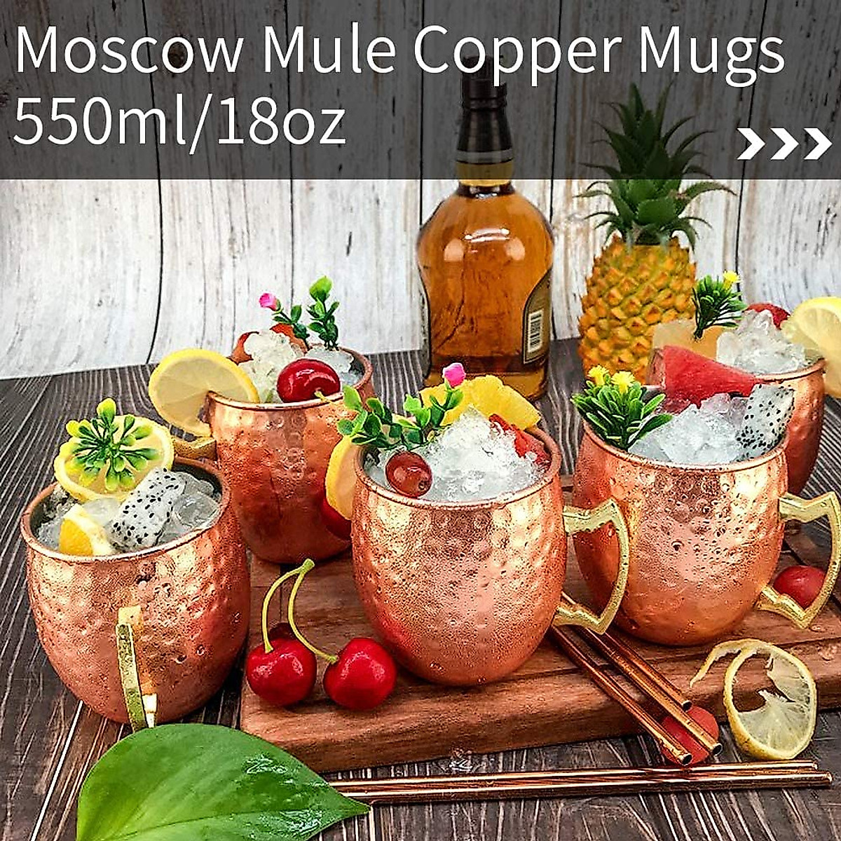 Moscow Mule Copper Mugs- Set of 8 Copper Plated Stainless Steel Mug 18oz, for Chilled Drinks (8 pcs)