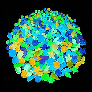 340 Pieces Aquarium Glowing Stones Multi-Colored Sea Shells Decorative Pebble Stones Tank Decorations Rocks Glow in The Dark for Swimming Pool Garden Fish Tank and Aquarium