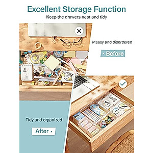 Kootek 6 Pcs Drawer Organizer Set, 3-Size Bathroom Drawer Organizers Makeup Trays Vanity Desk Dividers Versatile Storage Bins Clear Plastic Drawer Organization Container for Dresser, Kitchen, Office