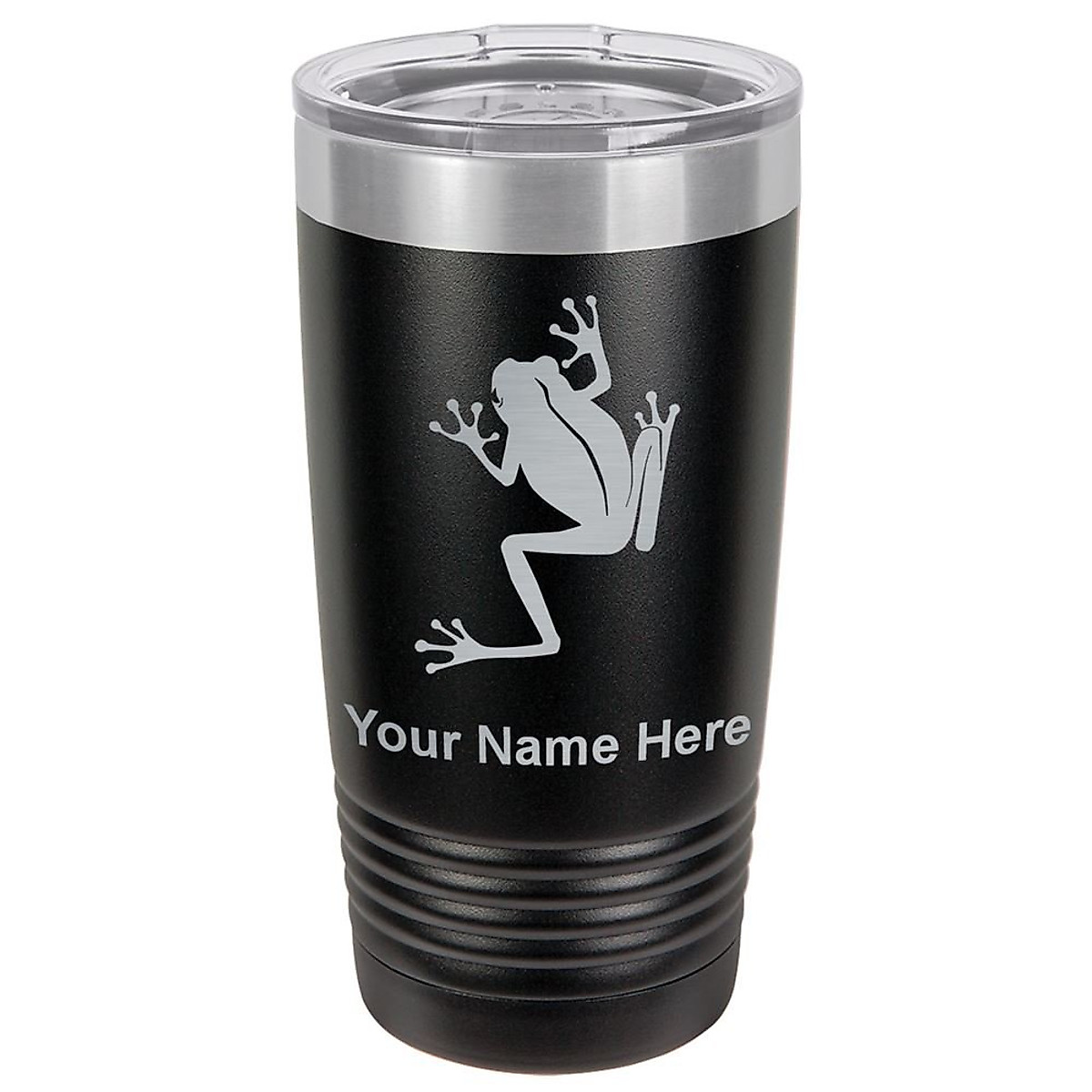 LaserGram 20oz Vacuum Insulated Tumbler Mug, Tree Frog, Personalized Engraving Included (Black)