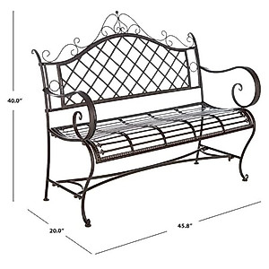 SAFAVIEH PAT5017B Outdoor Collection Abner Rustic Brown Wrought Iron 46-inch Garden Bench