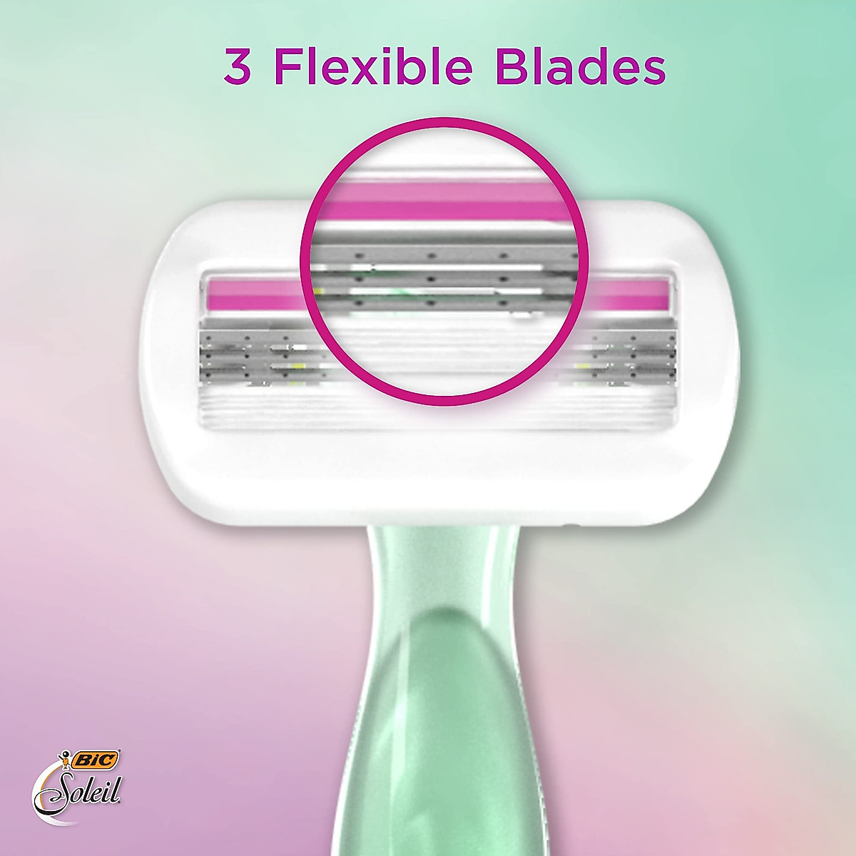 BIC Soleil Sensitive Women's Disposable Razors, 3 Blades With Moisture Strip For a Silky Smooth Shave, 6 Piece Razor Set, 3 Count (Pack of 2)