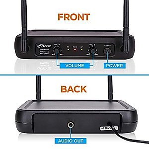 Pyle Channel Microphone System-VHF Fixed Dual Frequency Wireless Set with 2 Handheld Dynamic Transmitter Mics, Receiver Base-for PA, Karaoke, Dj Party (PDWM2135) , Black