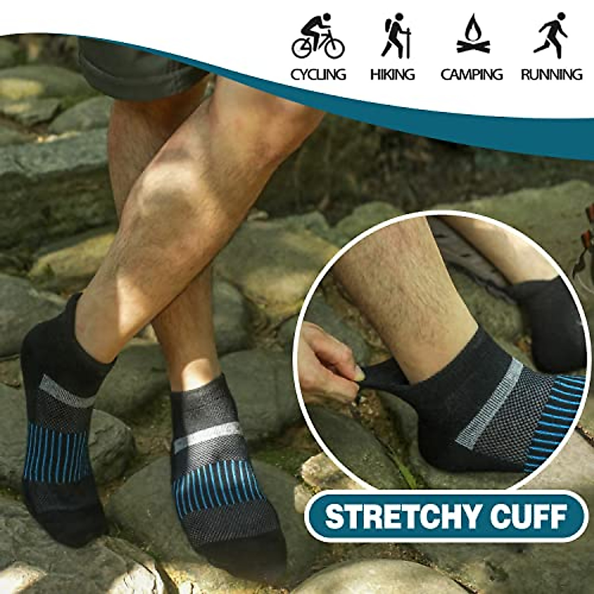Merino Wool Ankle Hiking Socks Compression Warm Thermal Winter Thick Cushion Running Moisture Wicking No Show Socks Gifts Stocking Stuffers for Women Men 6 Pairs(Black,L)