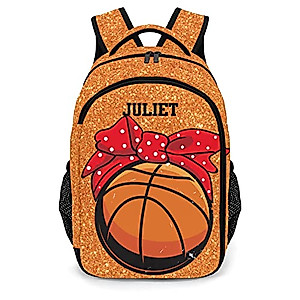Urcustom Custom Name Basketball Sports Girl Personalized Backpack Unisex Casual Bag Bookbag for Boy Girl Travel Daypack 16.5 IN