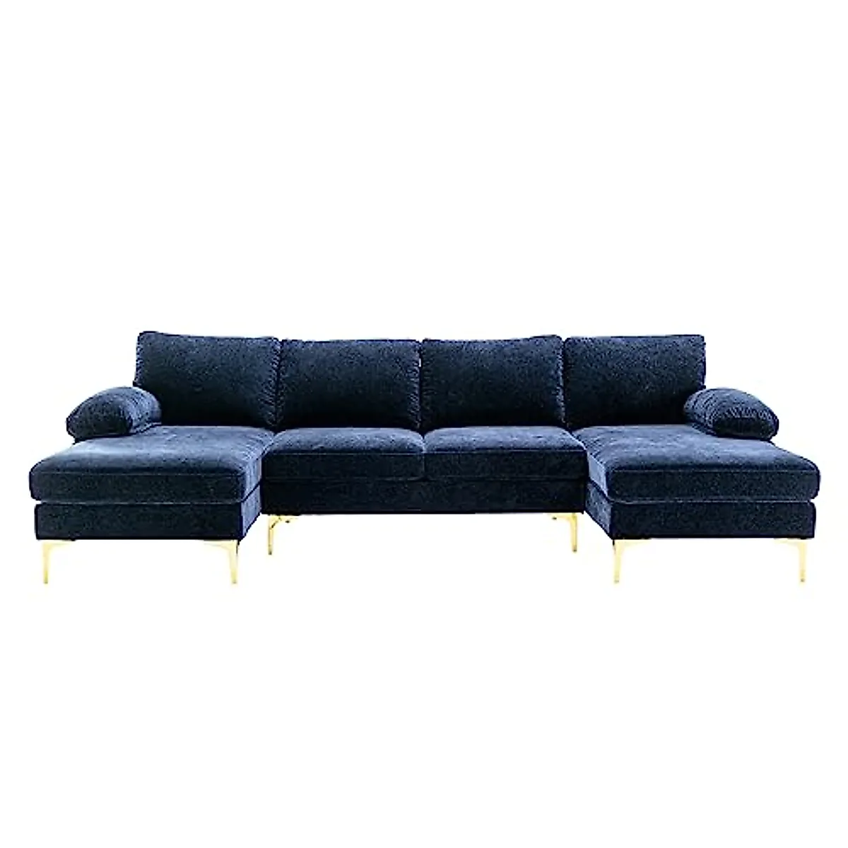 Zaboro 110" U-Shaped Sectional Sofa, 4-Seater Modular Sofa Couch with Double Chaises, Velvet Accent Sofa with Golden Metal Legs & Armrest Pillows, for Living Room, Apartment and Office,Navy Blue