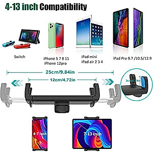 Car Dashboard Tablet Mount for 4-13" iPad Phone, Cuxwill Dash Windshield Tablet Telescopic Holder with Strong Suction Cup for iPad Pro 12.9 10.5 9.7, iPad Air Mini, Samsung Tab, Kindle Fire HD, iPhone