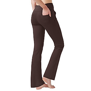 nuveti Women's High Waisted Boot Cut Yoga Pants 4 Pockets Workout Pants Tummy Control Women Bootleg Work Pants Dress Pants (Brown, Large)