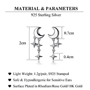 SLUYNZ 925 Sterling Silver Tiny Moon Star Earrings Studs for Women Teen Girls Small Moon Studs Earrings Star Drop (A-Silver)