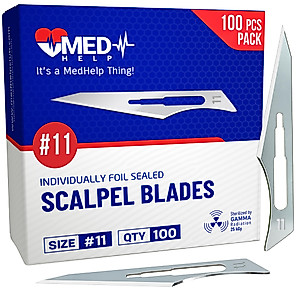 MedHelp Pack of 100 Disposable Surgical Blades 11, Size 11 Medical Scalpel Blades for Surgical Scalpel Knife, High Carbon Steel Dermablade Blades. Individually Wrapped 11 Blade