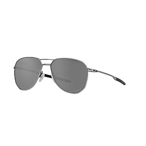Oakley Men's OO6050 Contrail TI Aviator Sunglasses, Satin Chrome/Prizm Black Polarized, 57 mm
