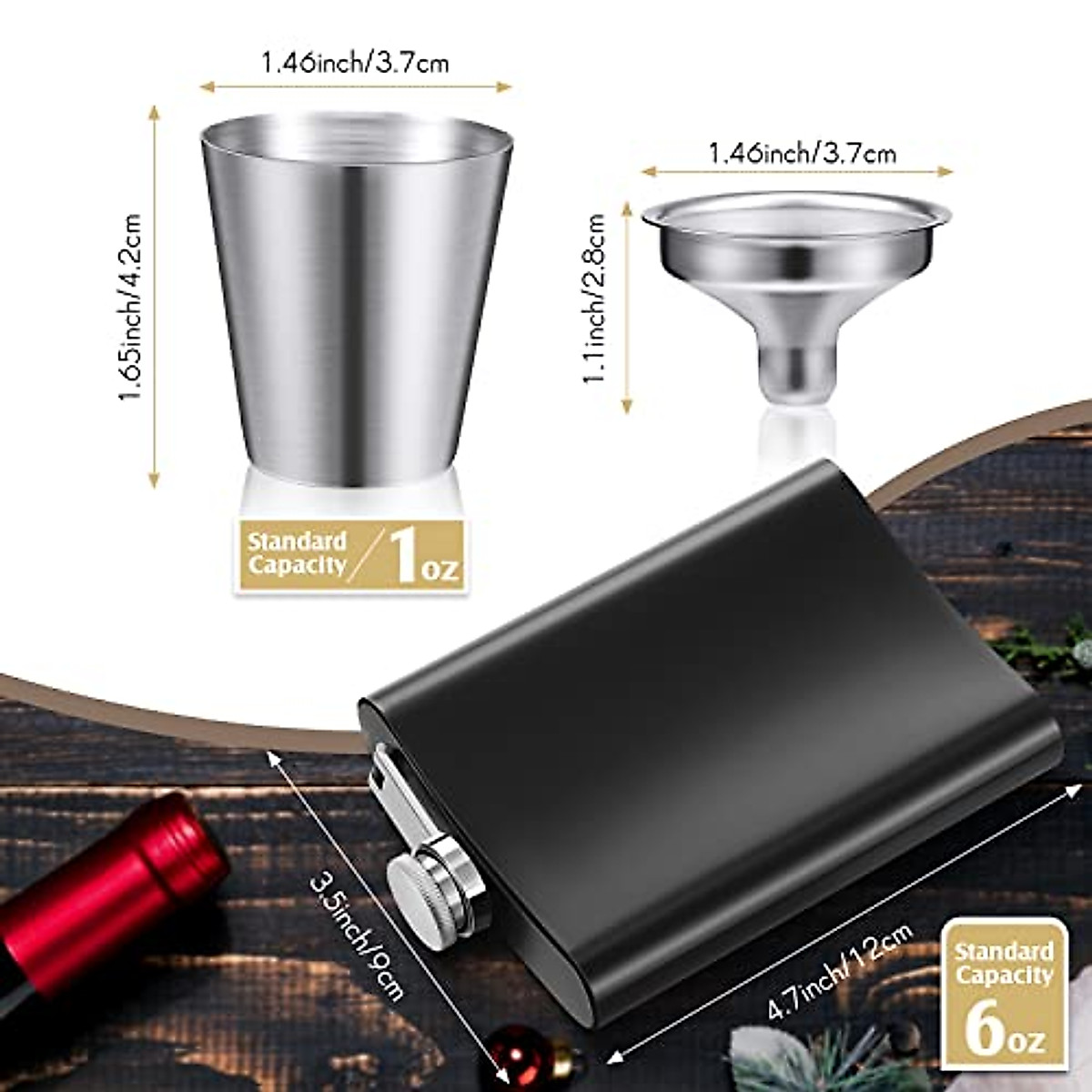 16 Packs Hip Flask for Liquor Matte Black 8 oz Stainless Steel Hip Flask Leakproof Flask Set with 16 Funnel and Shot Cups for Men Women Drinking Cocktail Whiskey Wine Wedding Groomsman Party Supply