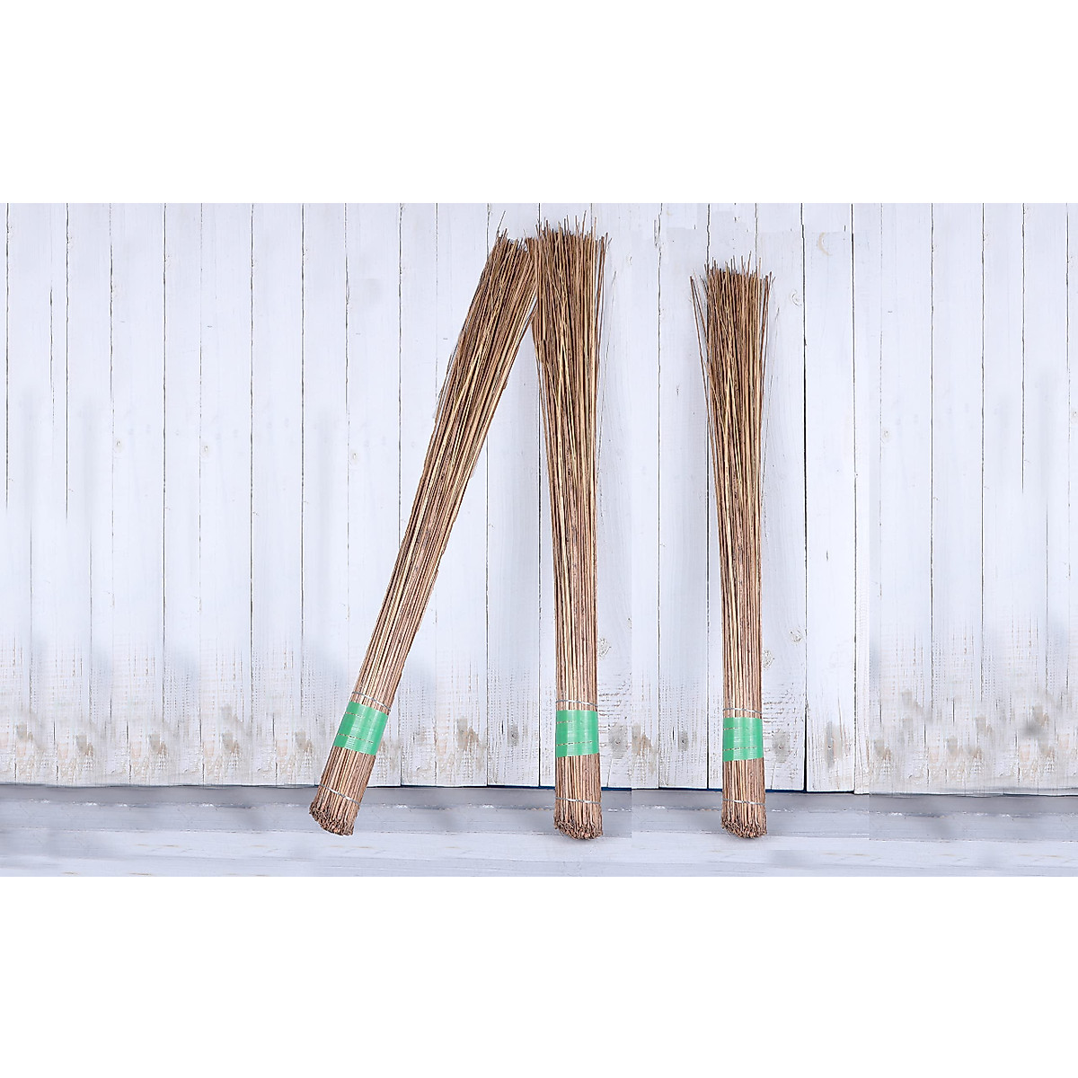 3 Piece of 32 inch Multi-Surface Sturdy Outdoor Authentic Coconut Leaf Broom Asian Heavy Duty Broom Thai Natural Coconut Leaf Broom (Country Rustic)
