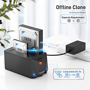 FIDECO USB 3.2 Gen 1 to Hard Drive Docking Station, Hard Drive Dock for 2.5 or 3.5 inch SATA I/II/III HDD SSD with Hard Drive Duplicator/Offline Clone Function and 2 USB Cables, Support UASP
