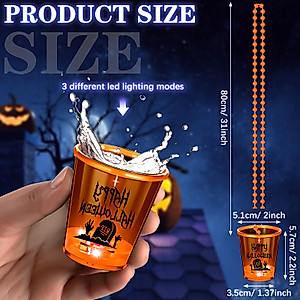 Huquary 42 Pcs LED Light Up Halloween Shot Glass Necklaces Glow in the Dark Halloween Plastic Shot Necklace Cups Flash Shot Necklace Cups for Halloween Party Costume Supplies, 6 Styles