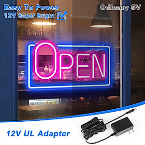 Neon Open Signs for Business, Super Bright LED Open Sign, Open Neon Sign 16''x 8'' (Blue&Pink), with ON/OFF Switch & Adapter, Neon Light Up Sign for Window Party Wall Store Shop Bars Coffee Salon Club