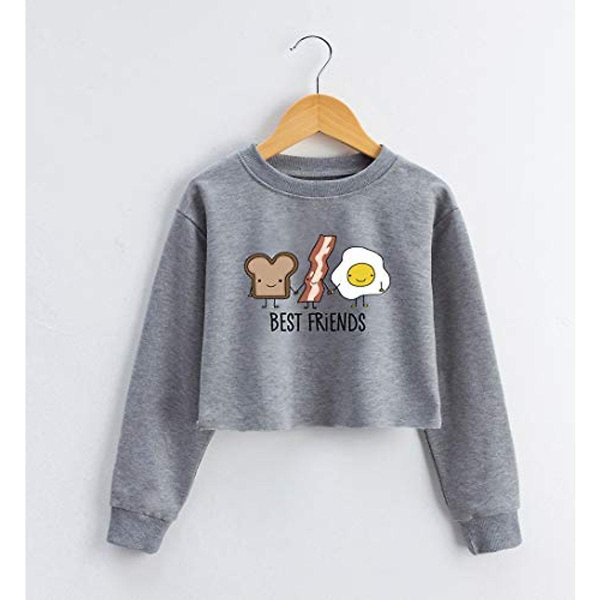XLXUXU Girls Crop Tops Sweatshirts Kids Cute Long Sleeve Printings Fashion Pullover Shirt Best Friends Grey