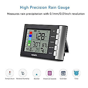 ECOWITT WH5360B Wireless Rain Gauge High Precision Digital 3-in-1 Weather Station with Indoor Thermometer and Hygrometer
