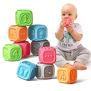 TUMAMA Baby Blocks,Soft Baby Building Blocks for Toddlers,Chewing Toys Educational Baby Bath Toys Play with Numbers, Shapes, Animals,Letters for 0-3 Years