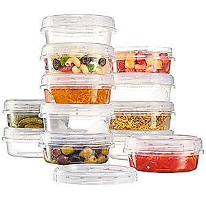 PLASTICPRO 6 Pack Twist Cap Food Storage Containers with Clear Screw on Lid- 8 oz Reusable Meal Prep Containers - Freezer and Microwave Safe Clear Plastic Food Storage