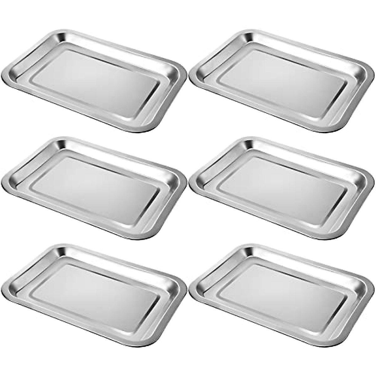 6 Pack Stainless Steel Tray Sturdy Baking Pans Metal Tray Baking Sheets Safe Cookie Sheet Toaster Oven Pan Rectangle 10.4 x 7.6 x 0.7 Inch for Kitchen Cooking, Easy Clean