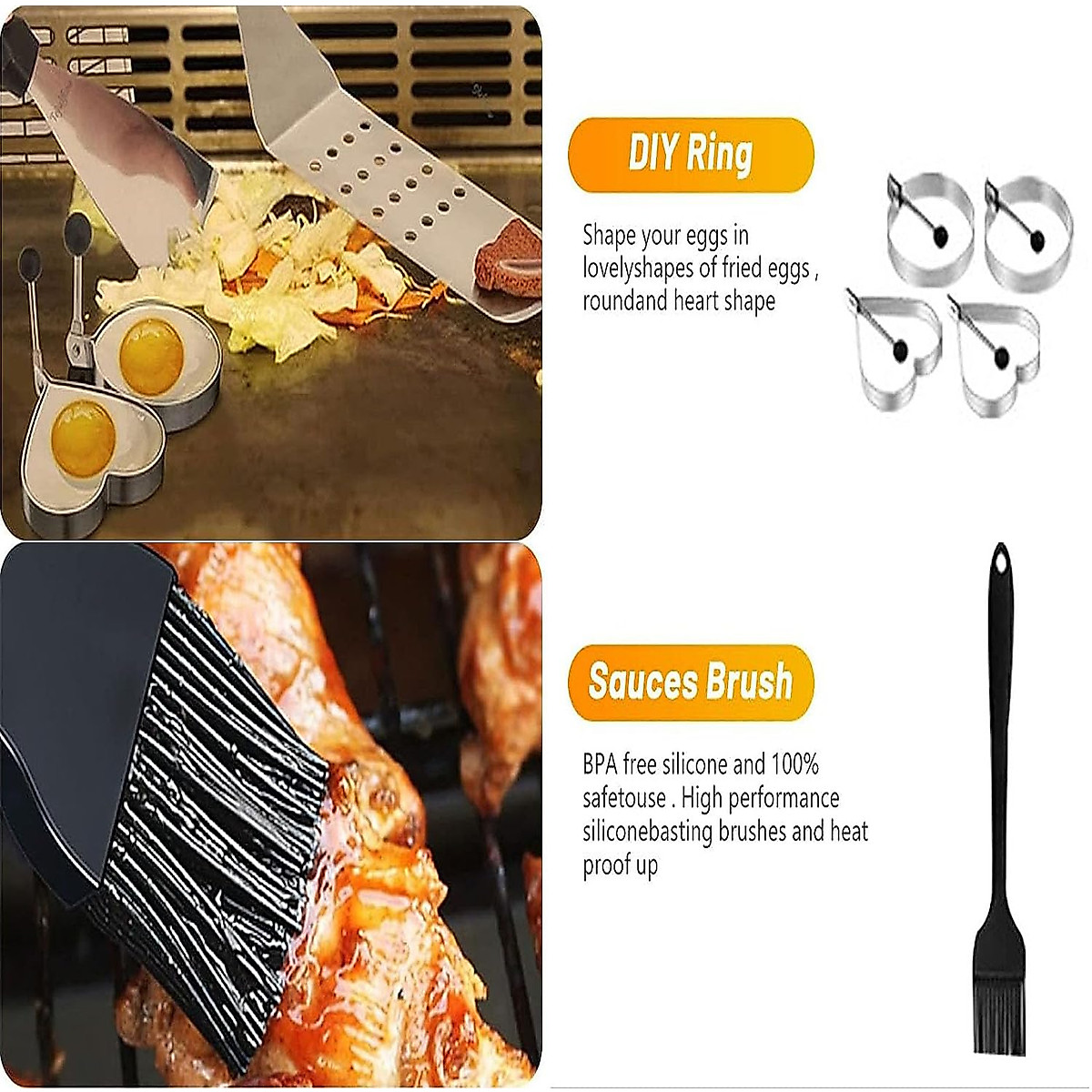 Griddle Accessories Kit, 42PCS Flat Top Grill Accessories Set for Blackstone and Camp Chef, BBQ Spatula Set with Enlarged Spatulas, Scraper, Tongs for Outdoor Barbecue & Cooking