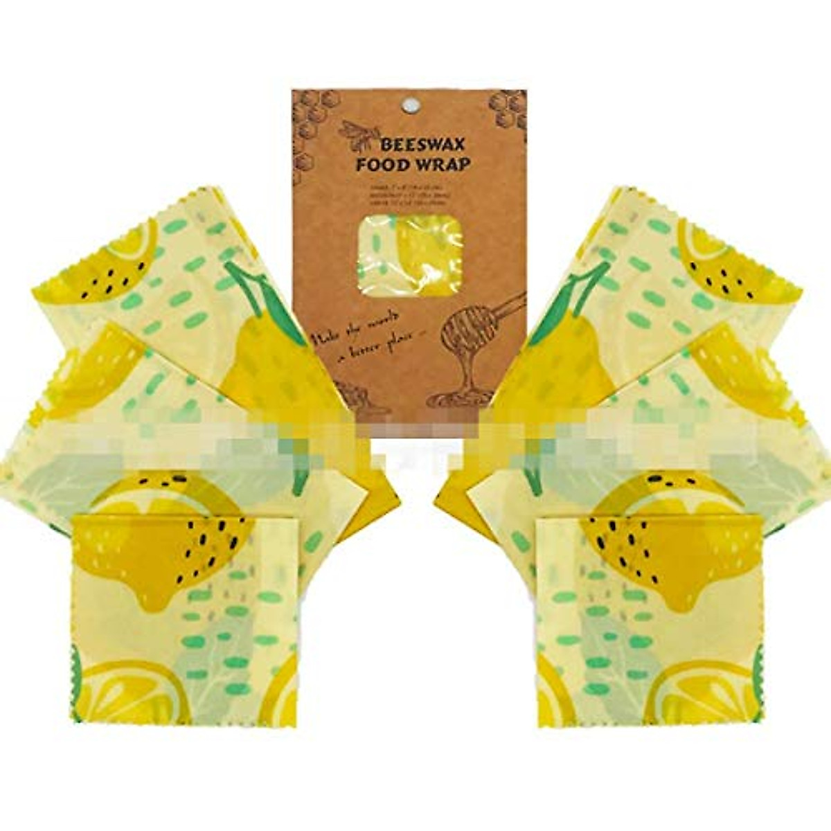 VOVOLO (Lemon Print 3 Size S/M/LReusable Beeswax Food Wraps Eco Friendly Wrappers Sustainable Plastic Free Food Storage Washable Bowl Covers Sandwich Wrappers