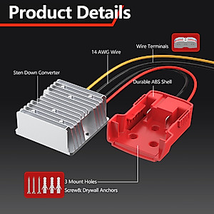 18V to 12V Step Down Converter Aadpter for Milwaukee M18 Batteries, DC 18V to DC 12V 15A 180W Milwaukee Power Wheel Inverter, Buck Boost Voltage Regulator with Low Voltage Protection (No Battery)