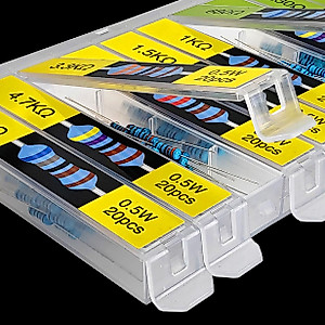EEEEE 1/2W 30 Values 600pcs Individual Compartment 1 Ohm-1M Ohm with 1% Metal Film Resistor Assortment Kit and Electrical Industrial Assorted Set K Ohm Pack for Led Lights