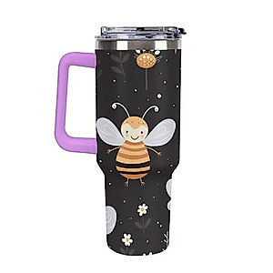 Floral Bee 40 Oz Car Cup Stainless Steel Travel Mug Leak-Proof Insulated Tumbler with Handle Violet-style