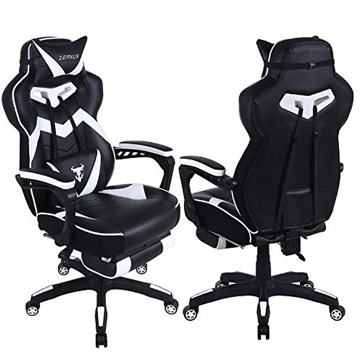 Zeanus Ergonomic Gaming Computer Chair, Recliner Computer Chair with Footrest, Office Gamer Chair with Massage, Big and Tall Racing Chair, Gaming Chairs for Adults, High Back Gaming Desk Chair White