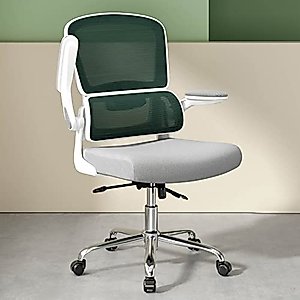 Logicfox Ergonomic Office Chair, Breathable Mesh Chair with Adjustable Height, Computer Chair with a Double Lumbar Support and Flip-up Arms, Home Office Desk Chair with 90°-130° Tilt Function