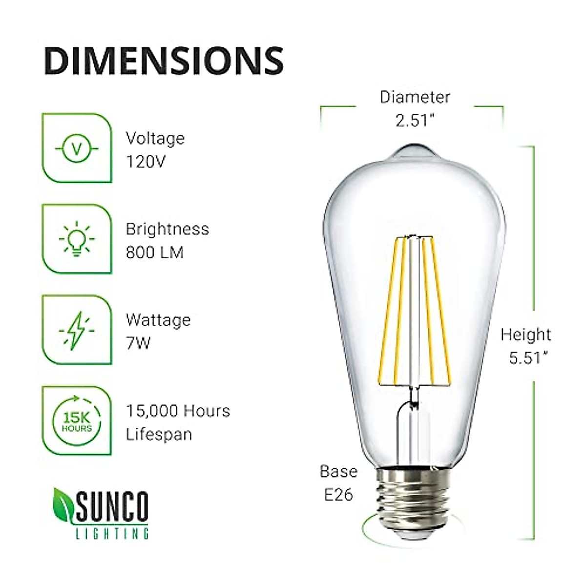 Sunco 4 Pack Dusk to Dawn Light Bulbs LED Edison 2700K Soft White, 7W Equivalent 60W, Vintage Styled ST64 Extra Bright Automatic Bulb, 800 LM, E26 Base, Light Sensing Outdoor UL, Energy Star