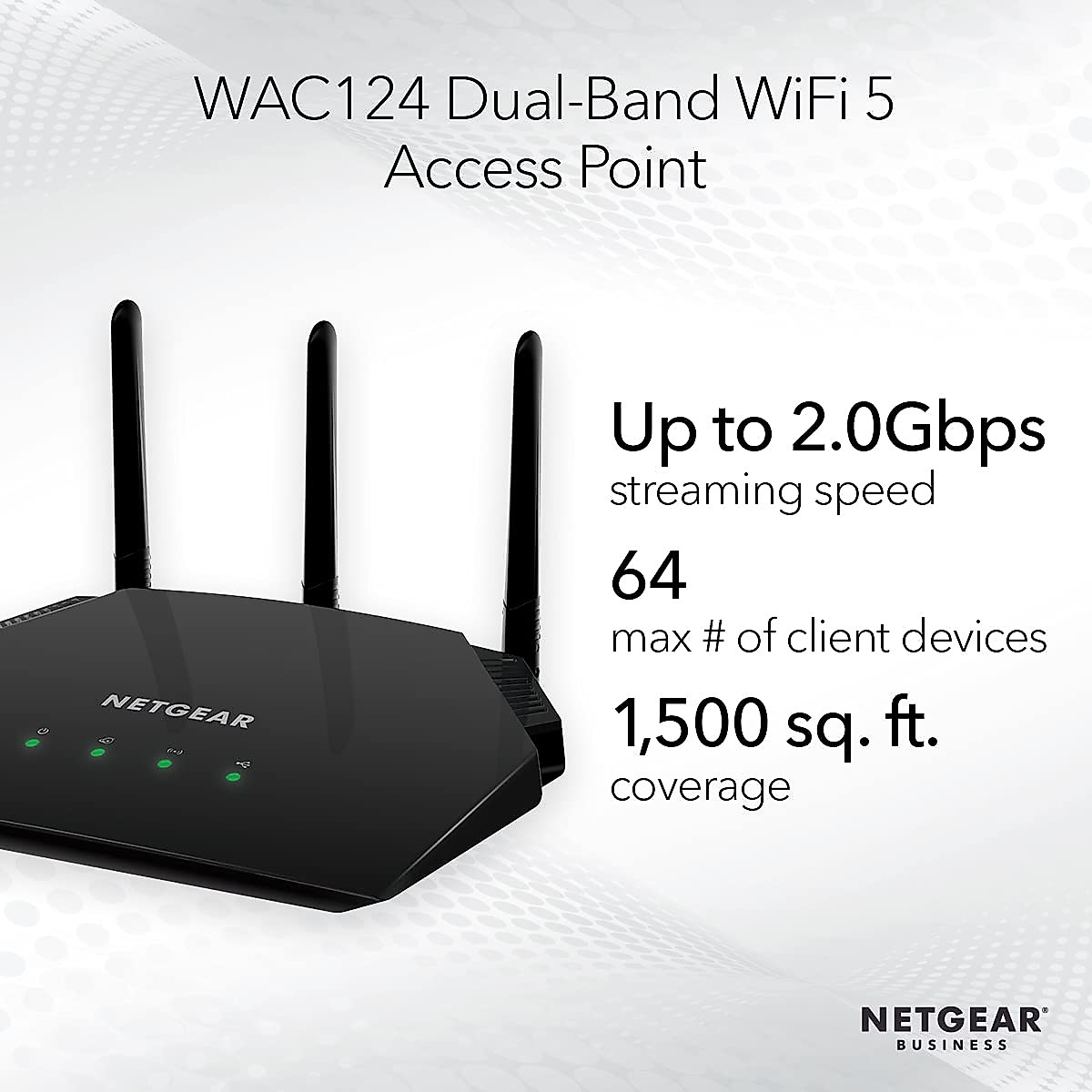 NETGEAR Wireless Desktop Access Point (WAC124) - WiFi 5 Dual-Band AC2000 Speed | 4 x 1G Ethernet Ports | Up to 64 Devices | WPA2 Security | Desktop | MU-MIMO | Supports 3 SSIDs | 802.11ac