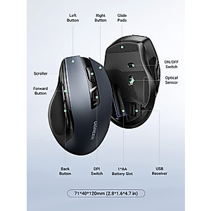 UGREEN Wireless Mouse 2.4G with USB Receiver, 5-Level 4000 DPI 6 Buttons,18 Months Battery Life Cordless Mouse, Ergonomic Computer Mice for Laptop, Computer, PC, MacBook, Chromebook Black