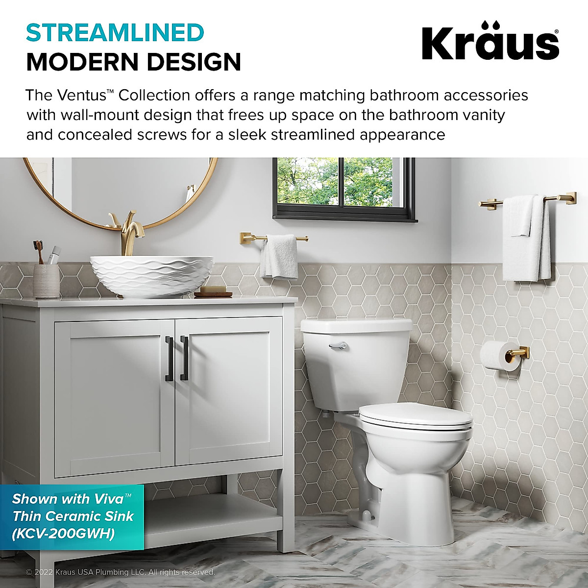 KRAUS Ventus Bathroom Robe and Towel Double Hook, Brushed Gold Finish, KEA-17702BG
