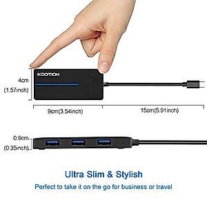 KOOTION 5-in-1 USB-C Hub with SD Card Reader USB C to USB 3.0 Hub, Ultra-Slim Type-C Hub USB 3.0 Adapter for SD Card/Micro SD Card with LED Light, 3 x USB 3.0 Port, Card Reader