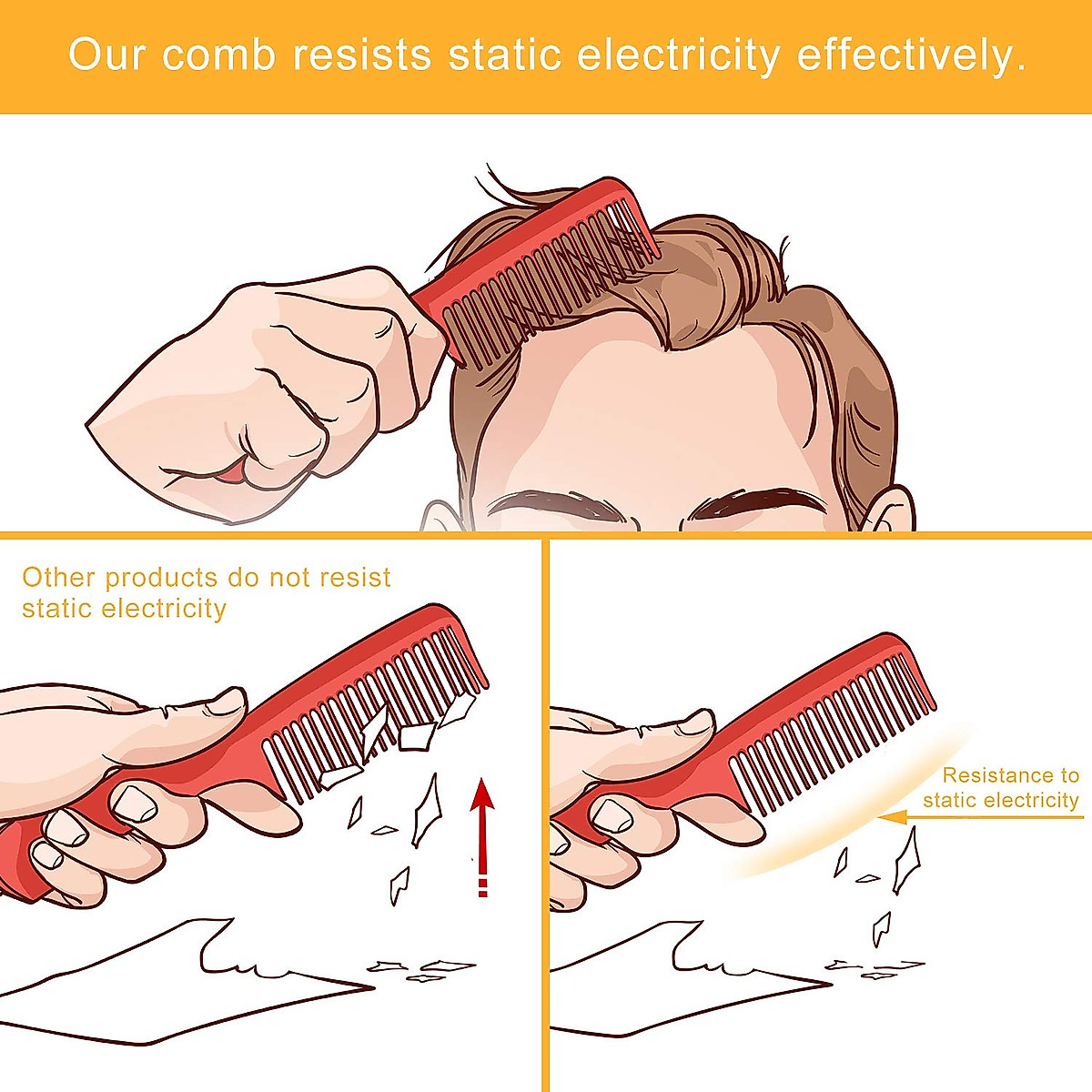 15Pcs Comb With Handle Colorful Styling Handle Comb Set Plastic Round Long Handle Comb Fine Dressing Unbreakable Detangling Hair Comb for Women Toddler, 8 Inch